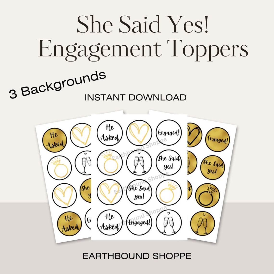 He Asked, She Said Yes Cupcake Toppers, Engagement Cupcake Toppers ...