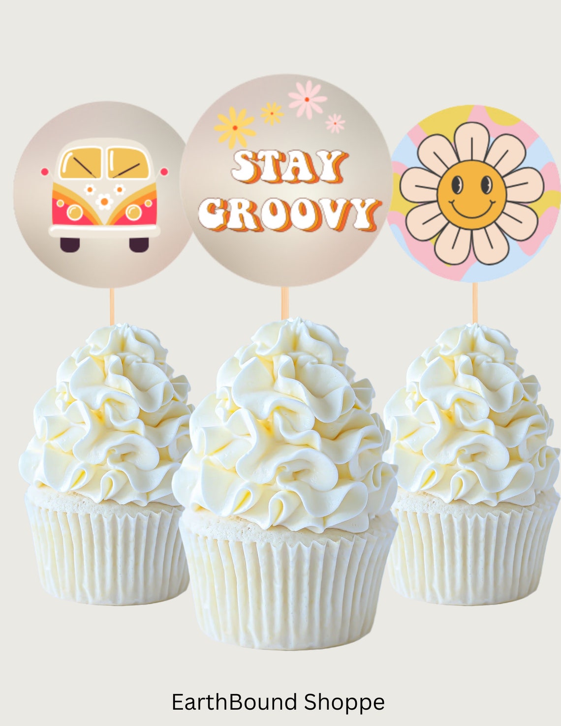 24 Groovy Birthday Cupcake Toppers, Groovy Cupcake Topper Sheet, Groovy ...