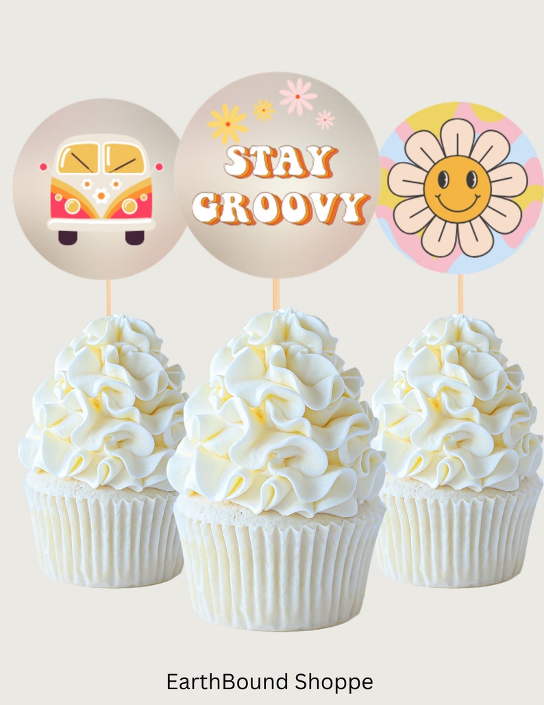24 Groovy Birthday Cupcake Toppers, Groovy Cupcake Topper Sheet, Groovy ...
