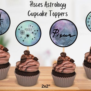 Pisces Zodiac Sign Printable Cupcake Toppers Set of 12 Constellation ...