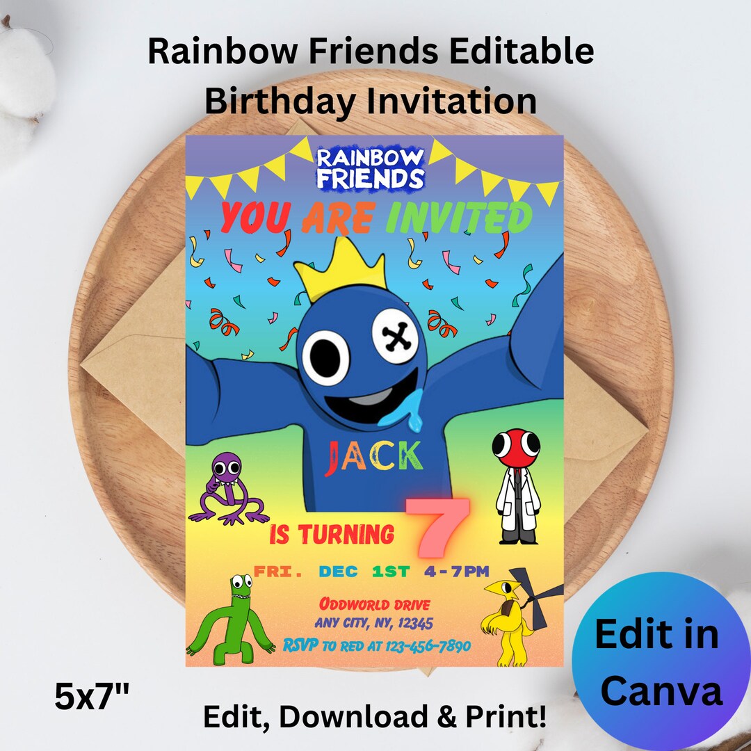 Rainbow Friends Roblox Birthday Invitation Kids Invitation, Editable in ...