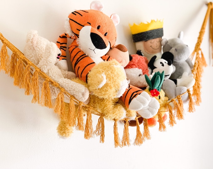 Macrame Toy Hammock With Fringe, Kids Room Storage, Boho Storage ...