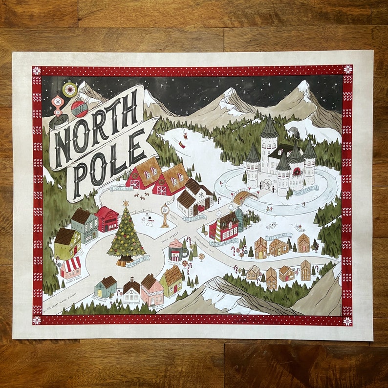 North Pole Map Hand-drawn Illustrated Fantasy Map of Santas - Etsy