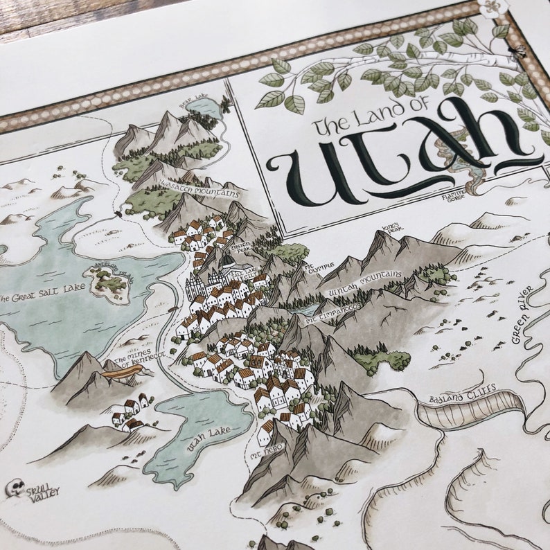 Utah Map Hand-drawn Fantasy Map of Utah 11x14 or 16x20 - Etsy Canada