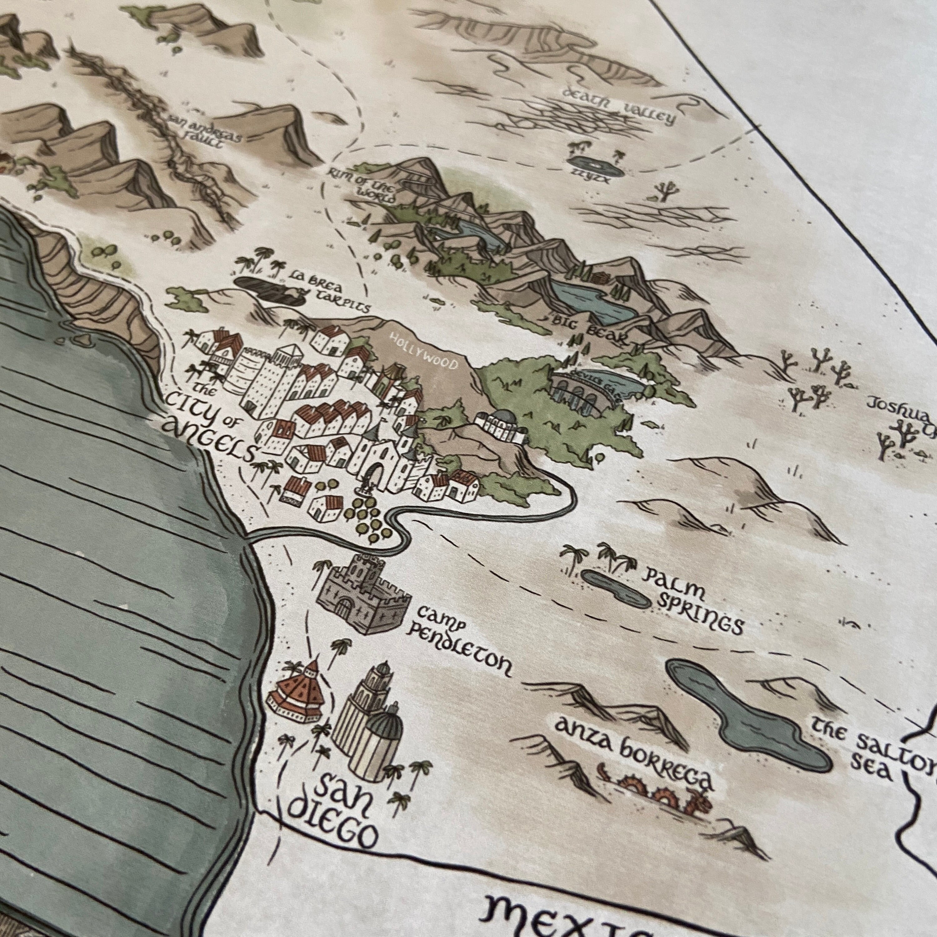 California Fantasy Map Hand-drawn Illustrated Map of | Etsy