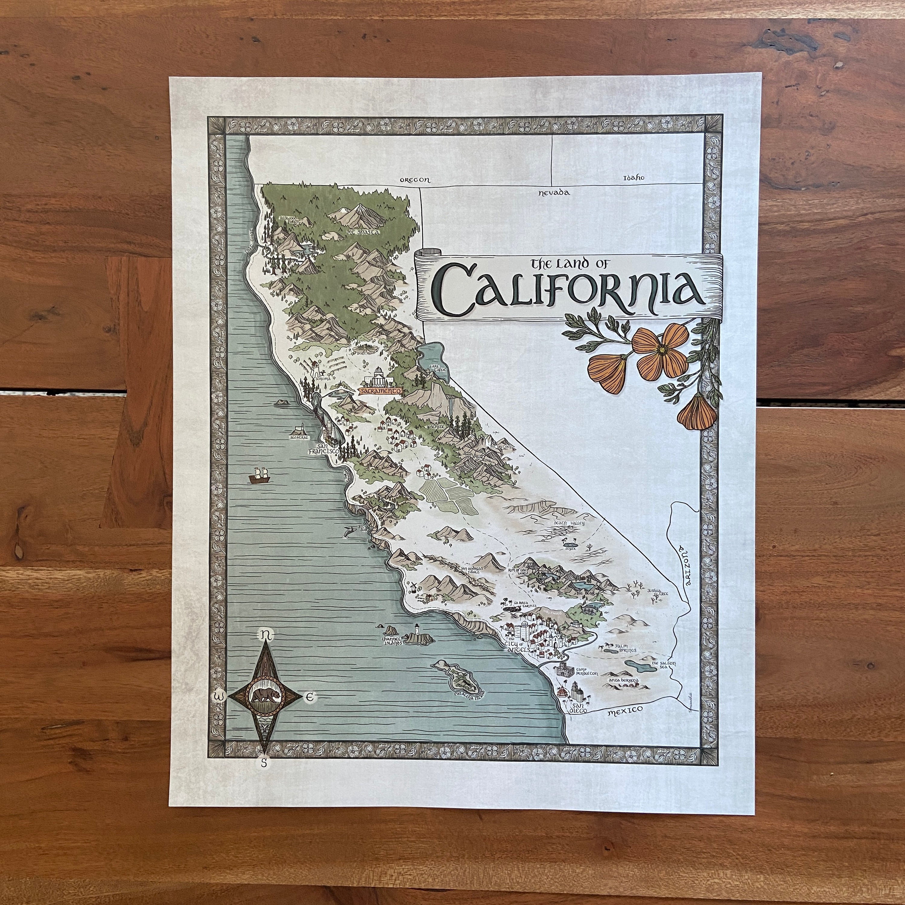 California Fantasy Map Hand-drawn Illustrated Map of | Etsy