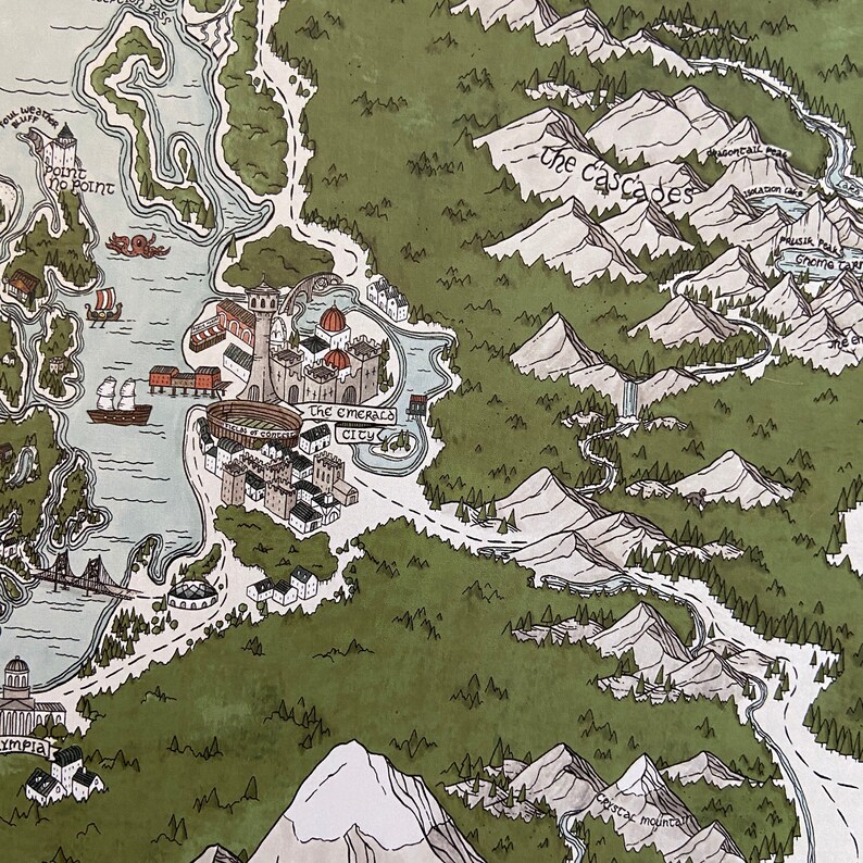 Washington Map Hand-drawn Fantasy Map of Washington 11x14 - Etsy