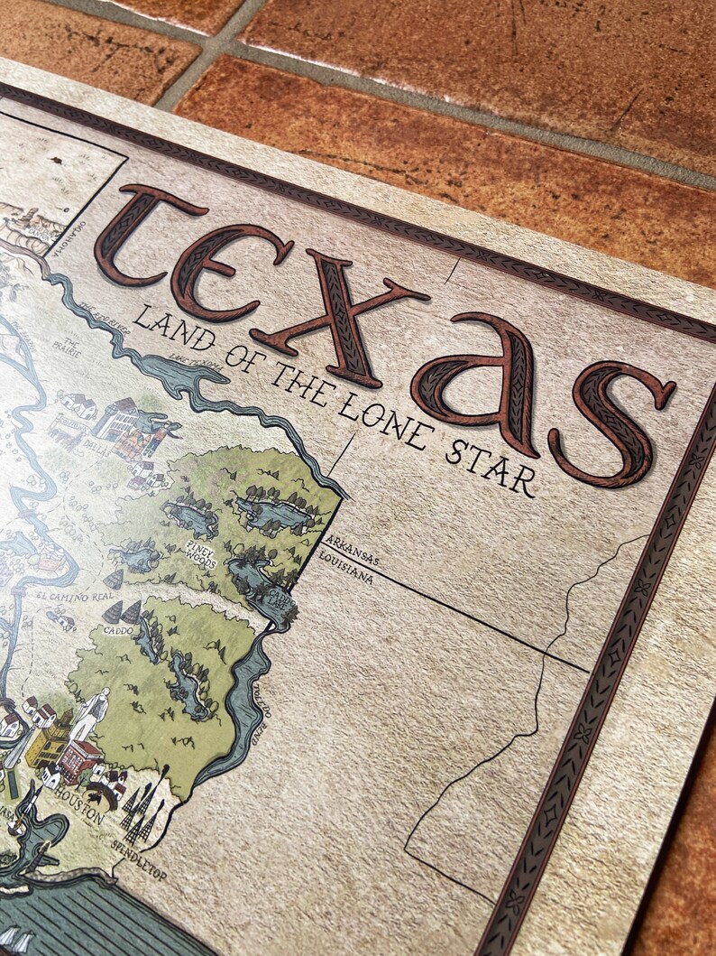 Texas Map Hand-drawn Fantasy Map of Texas 11x14 or 16x20 - Etsy