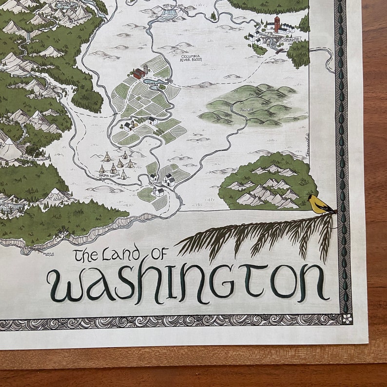 Washington Map Hand-drawn Fantasy Map of Washington 11x14 - Etsy