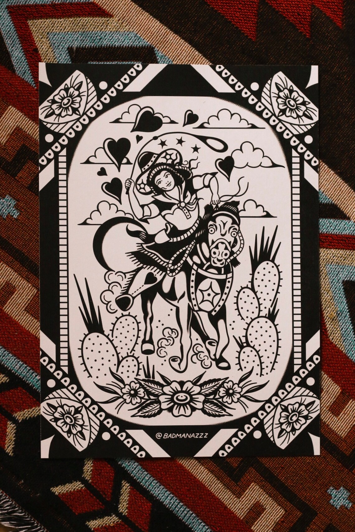 Cowgirl Western A3 Traditional Tattoo Flash Print - Etsy