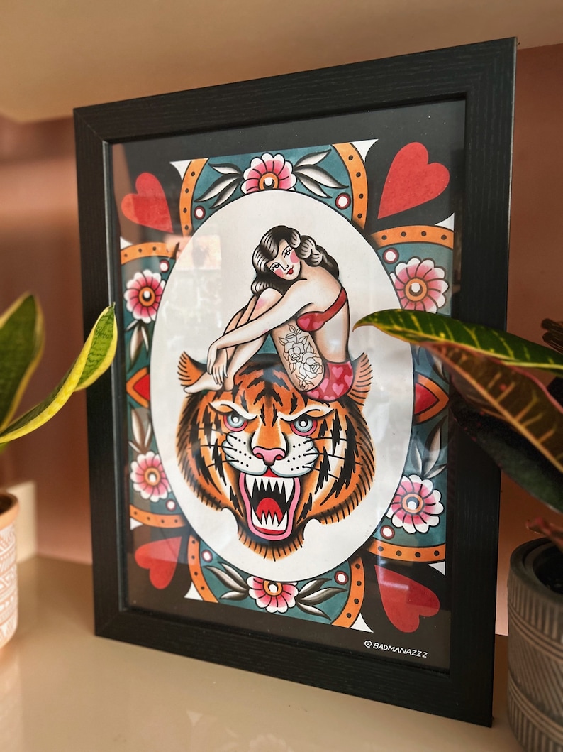 Tiger Queen A3 Traditional Tattoo Flash Print - Etsy
