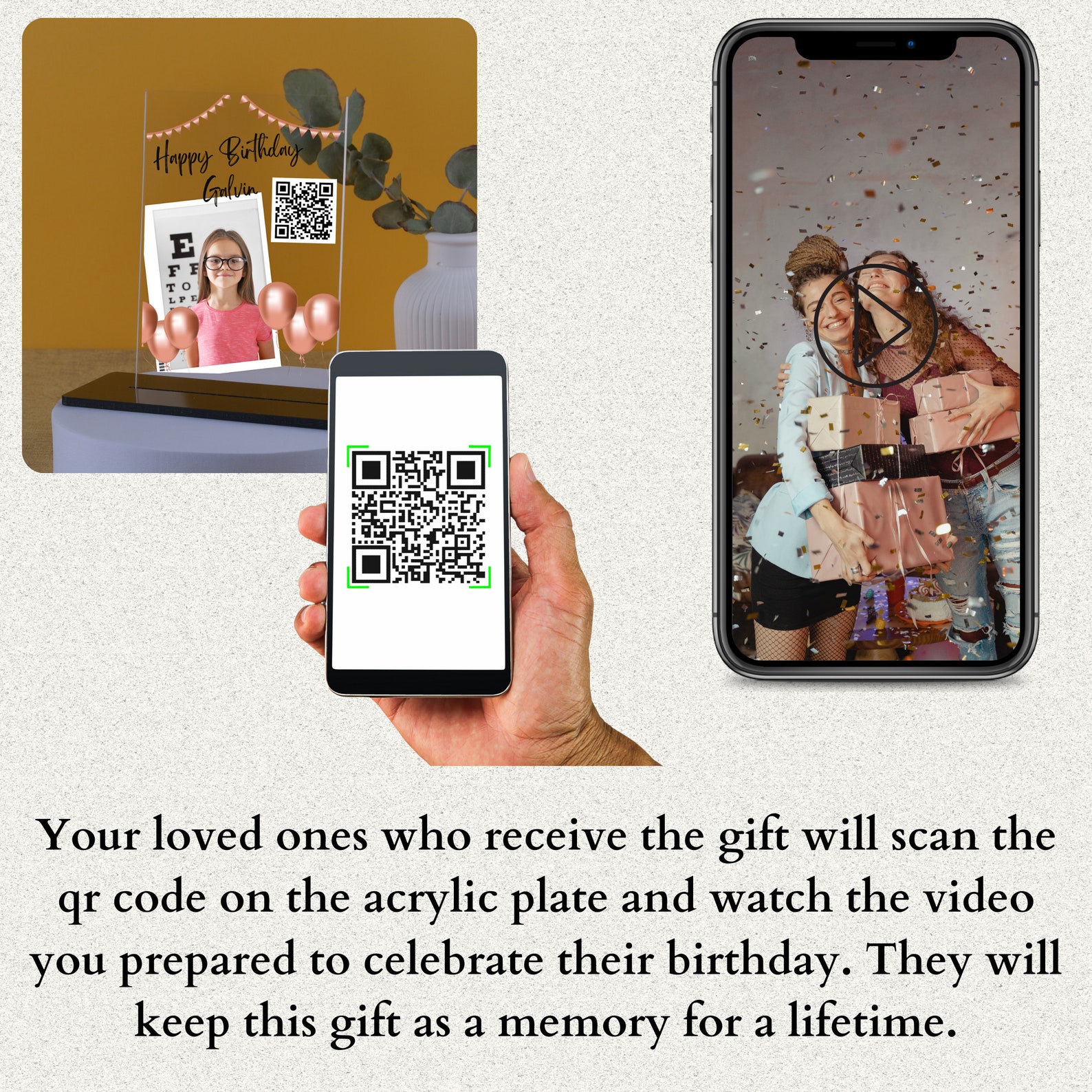 Birthday QR Code Acrylic Plaque Custom Photo & Video Message ...