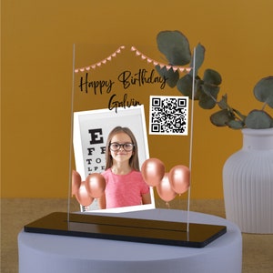 Birthday QR Code Acrylic Plaque - Custom Photo & Video Message, Bedroom ...