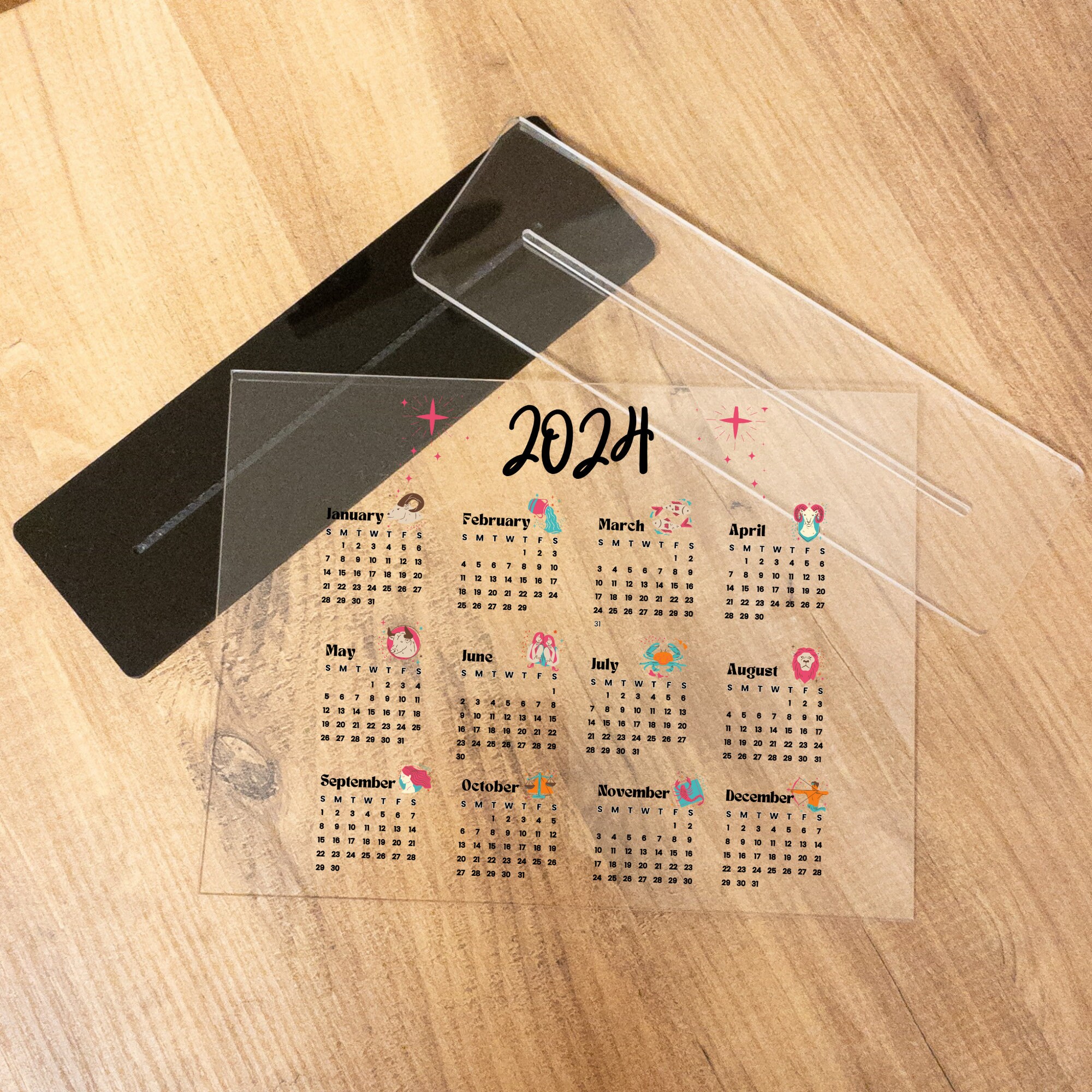 2024 Illustrated Acrylic Calendar Whimsical UV Printed Desk & Wall ...