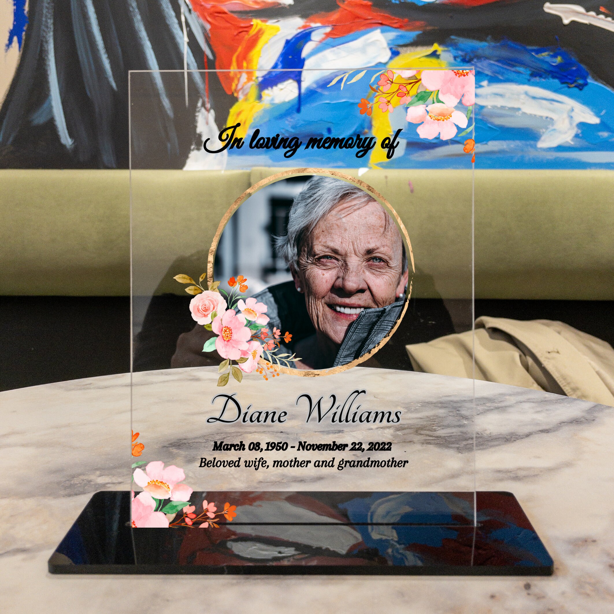 Personalized Memorial With Custom Photo on Acrylic or Wooden Stand in ...