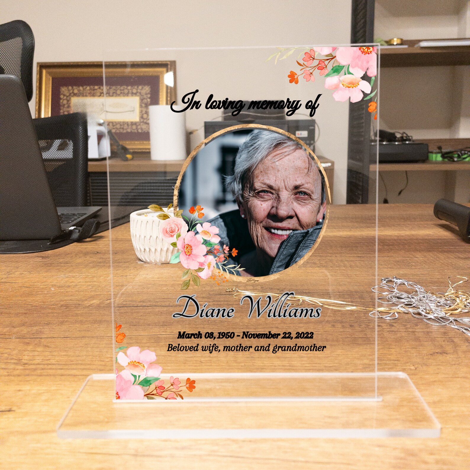 Personalized Memorial With Custom Photo on Acrylic or Wooden Stand in ...