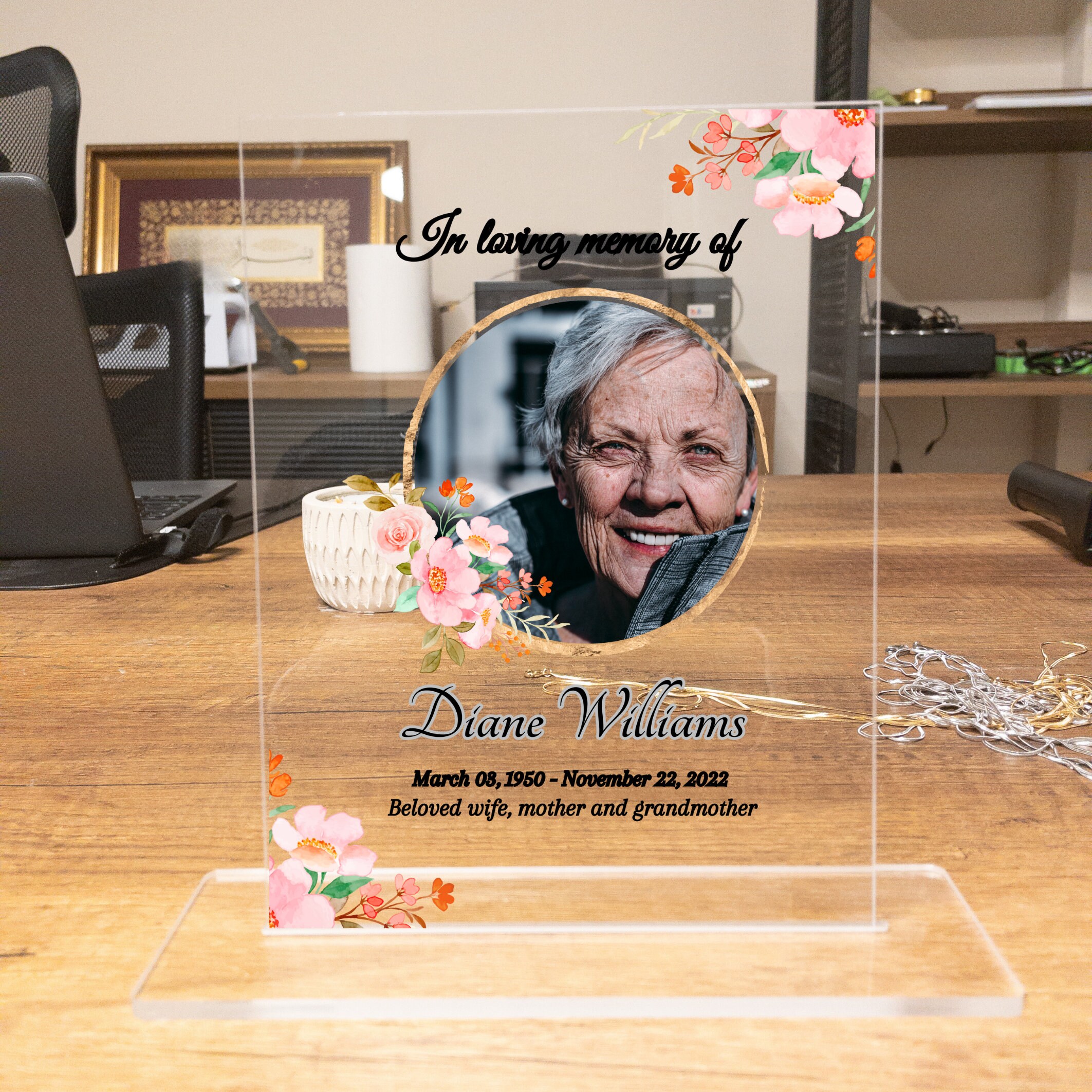 Personalized Memorial With Custom Photo on Acrylic or Wooden Stand in ...