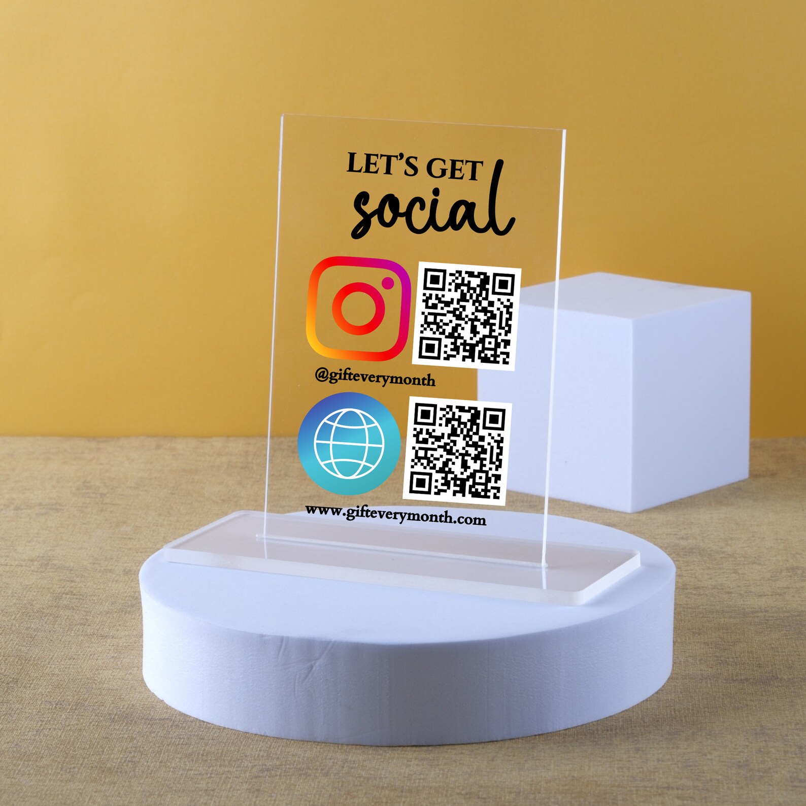 Custom Social Media QR Code Acrylic Print With Stand, Connect Your ...