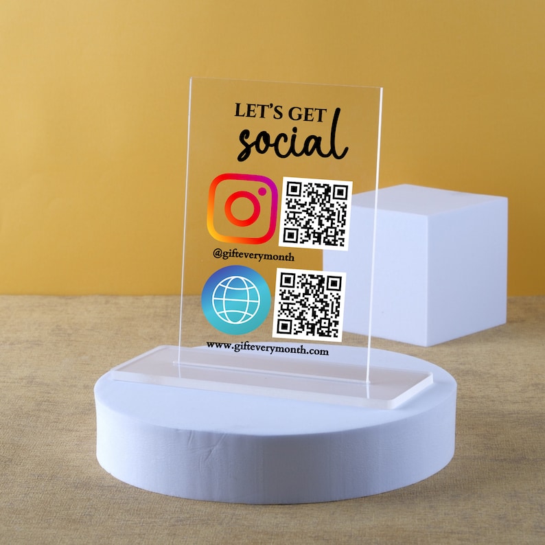 Custom Social Media QR Code Acrylic Print With Stand, Connect Your ...
