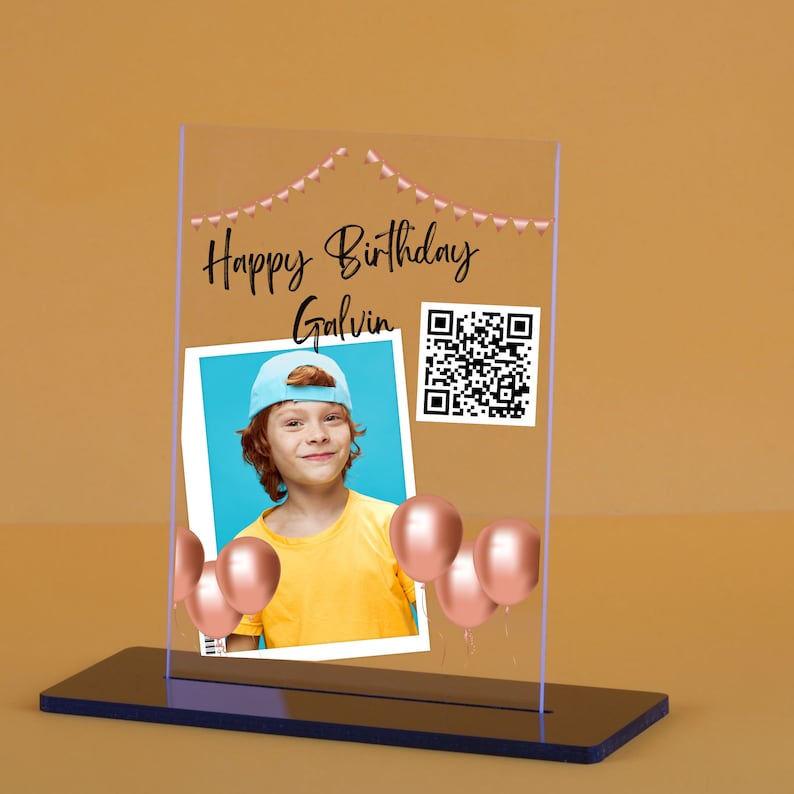 Birthday QR Code Acrylic Plaque Custom Photo & Video Message ...