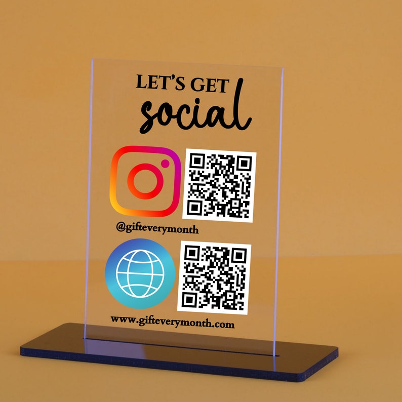 Custom Social Media QR Code Acrylic Print With Stand, Connect Your ...