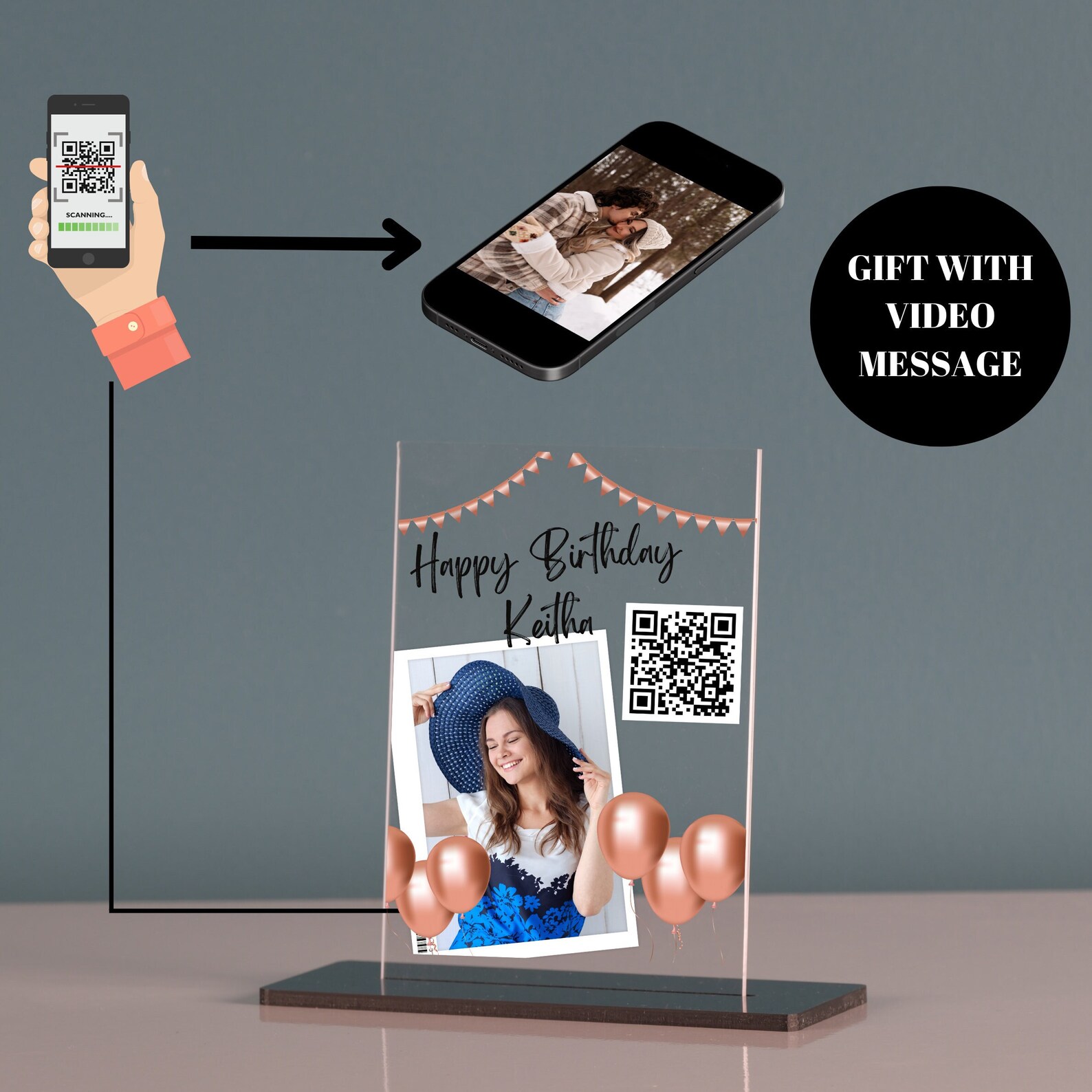 Birthday QR Code Acrylic Plaque - Custom Photo & Video Message, Bedroom ...