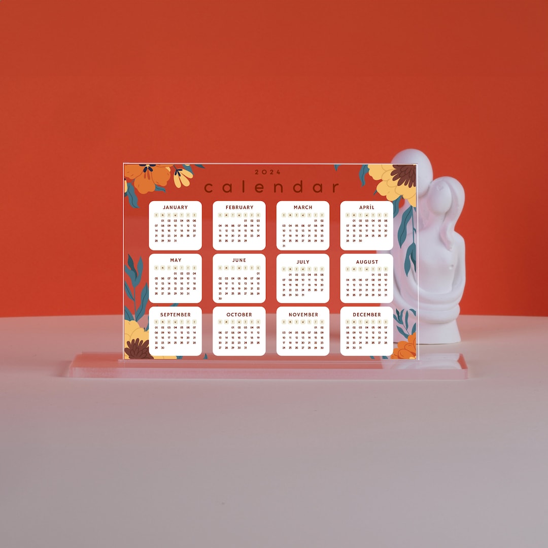 2024 Floral Acrylic Desk Calendar Elegant Uv-printed Date Planner for ...