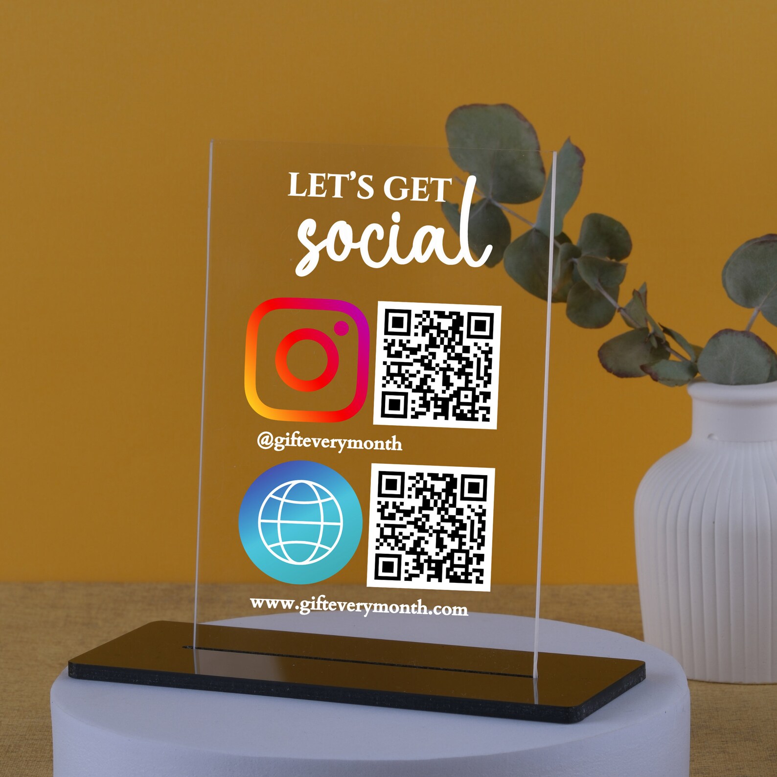 Custom Social Media QR Code Acrylic Print With Stand, Connect Your ...