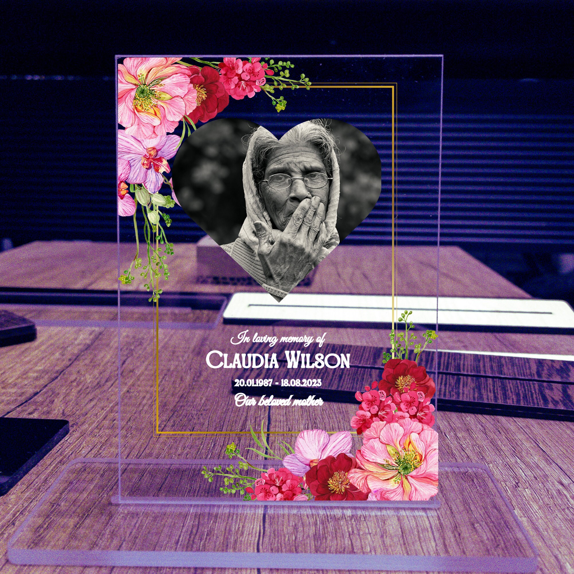 Personalized Memorial With Custom Photo on Acrylic or Wooden Stand in ...