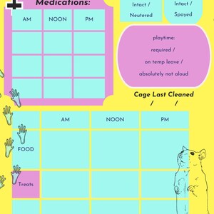 Rat Care Sheet - Digital Download & Print - Easily Keep Track of Pet ...