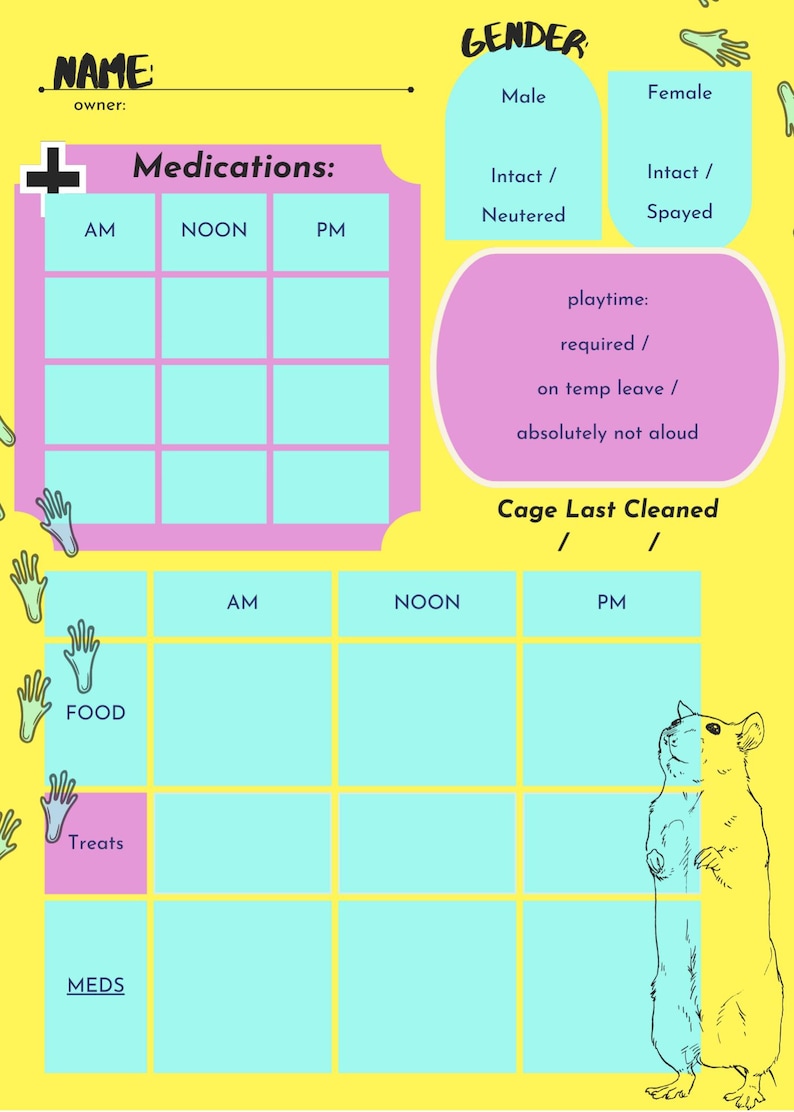 Rat Care Sheet - Digital Download & Print - Easily Keep Track of Pet ...