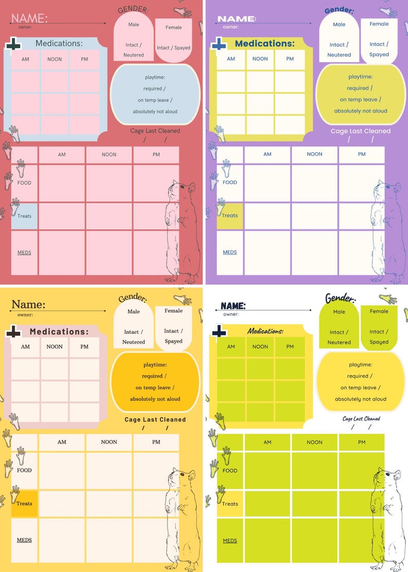 Rat Care Sheet - Digital Download & Print - Easily Keep Track of Pet ...