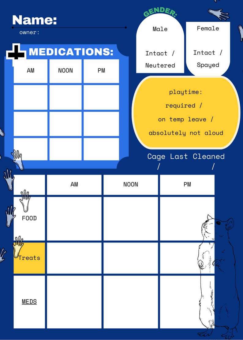 Rat Care Sheet - Digital Download & Print - Easily Keep Track of Pet ...