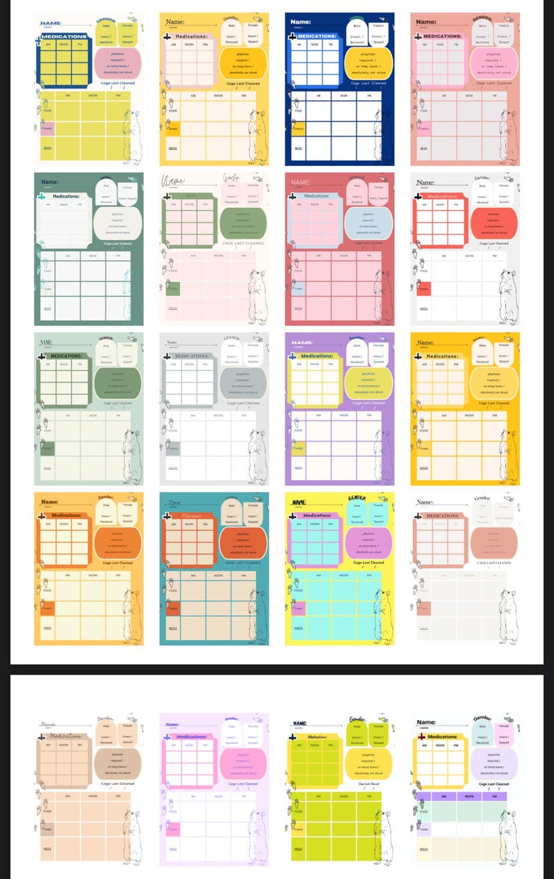 Rat Care Sheet - Digital Download & Print - Easily Keep Track of Pet ...