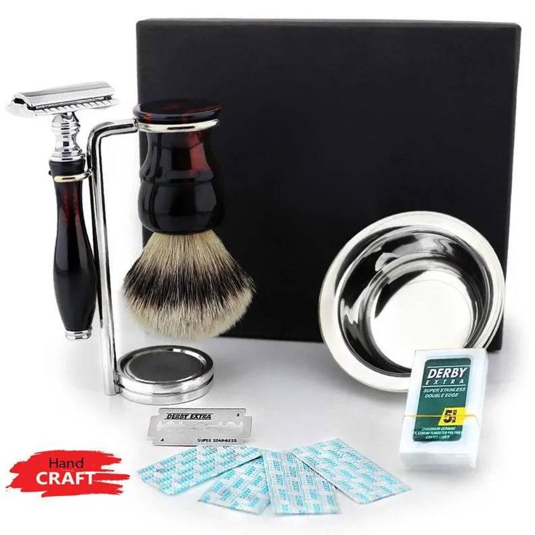 Handmade Tortoise Shell Imitation 4pc Shaving Kit for Men Synthetic ...