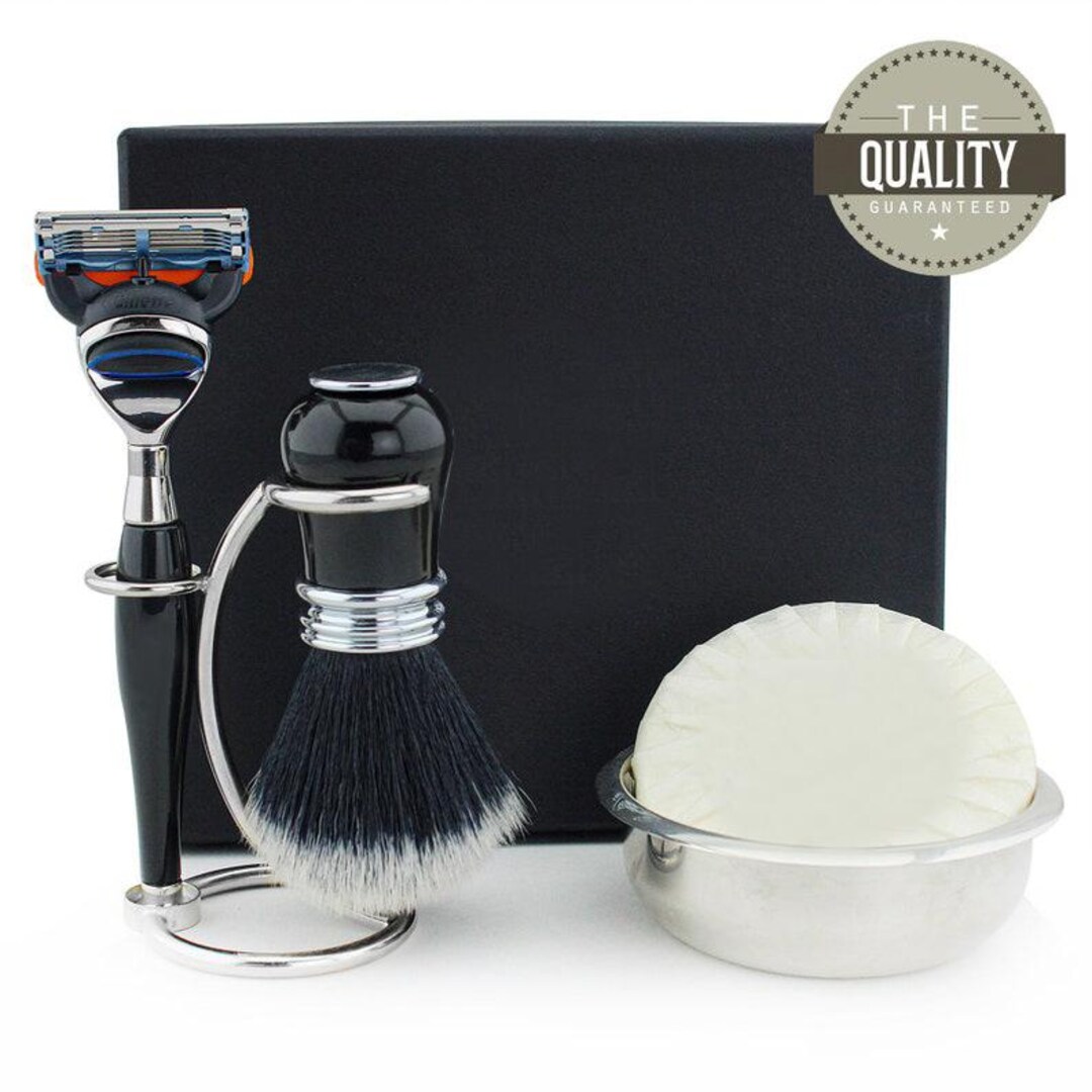 Personalized 5pc Shaving Kit for Men Synthetic Shaving Brush Curved ...