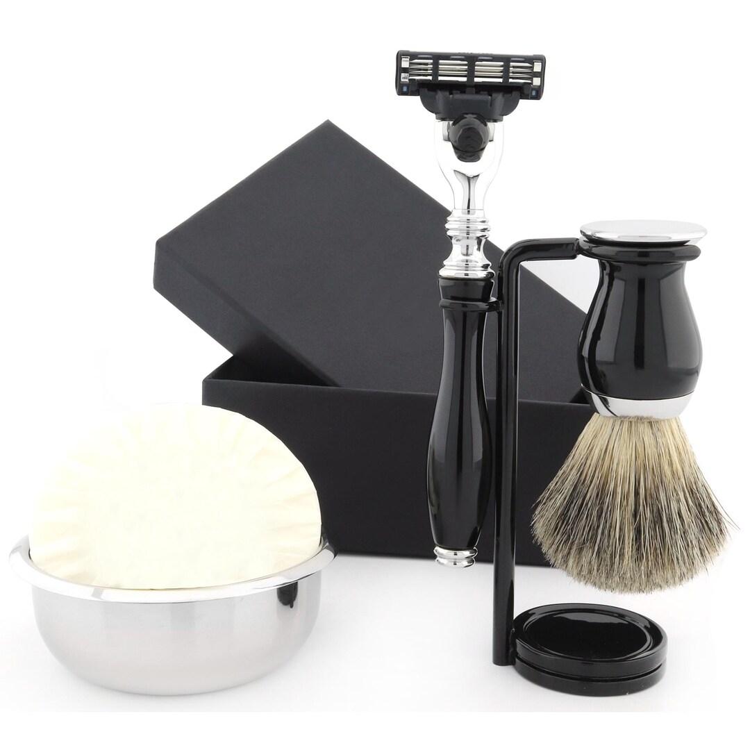 Handmade Personalized Men's Shaving Kit: Badger Brush, 3-edge Razor ...