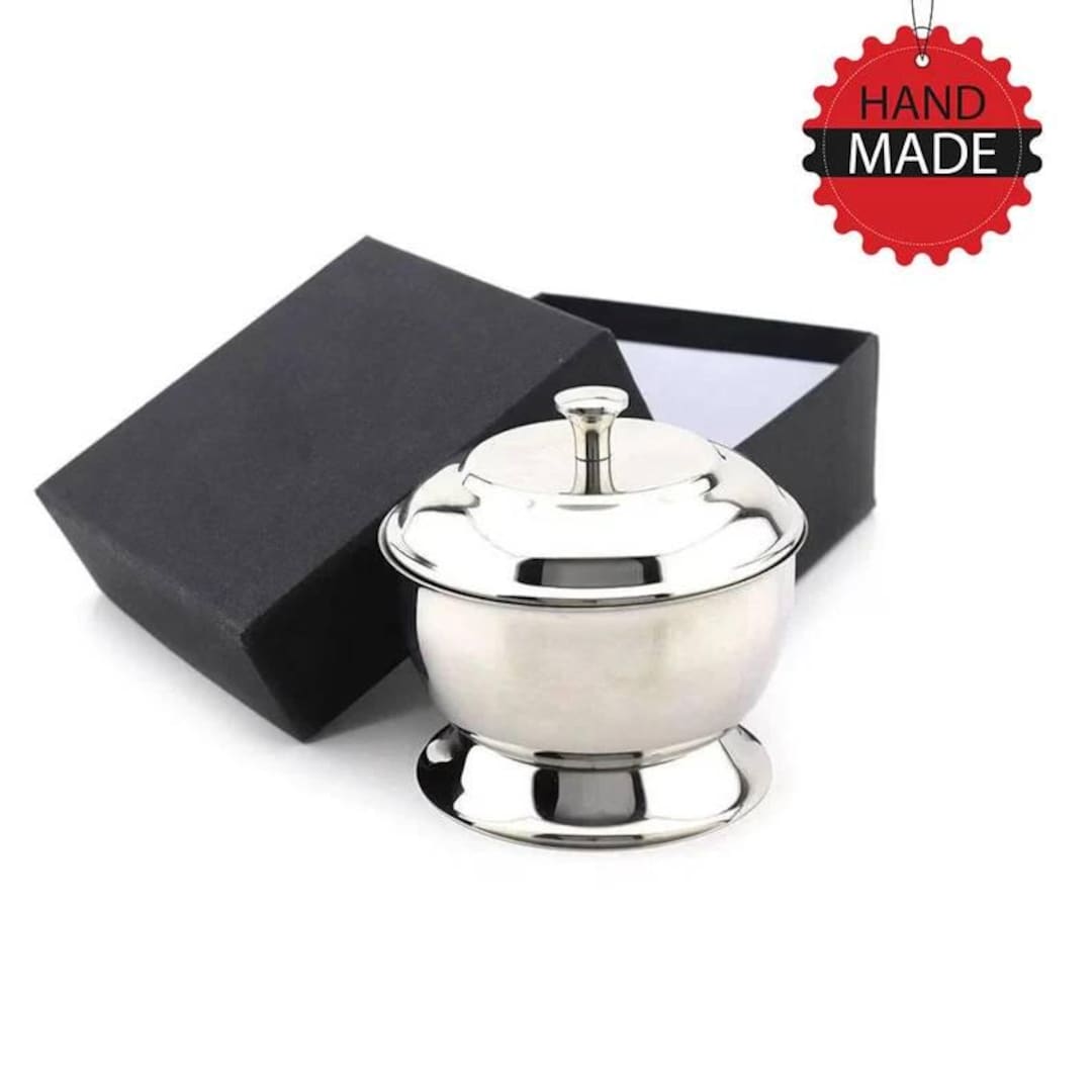 Handmade Metallic Shaving Bowl With Lid Stainless Steel Shaving Dish ...