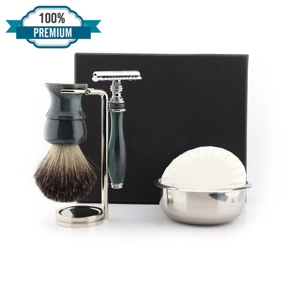 Handmade Premium 5pc Shaving Kit for Men Black Badger Shaving Brush ...