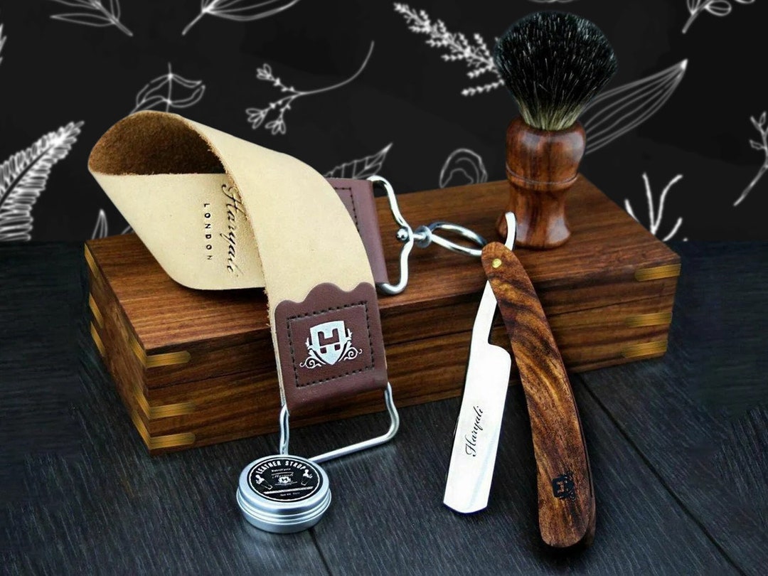 Premium Wooden 5pc Shaving Kit for Men Black Badger Shaving Brush ...