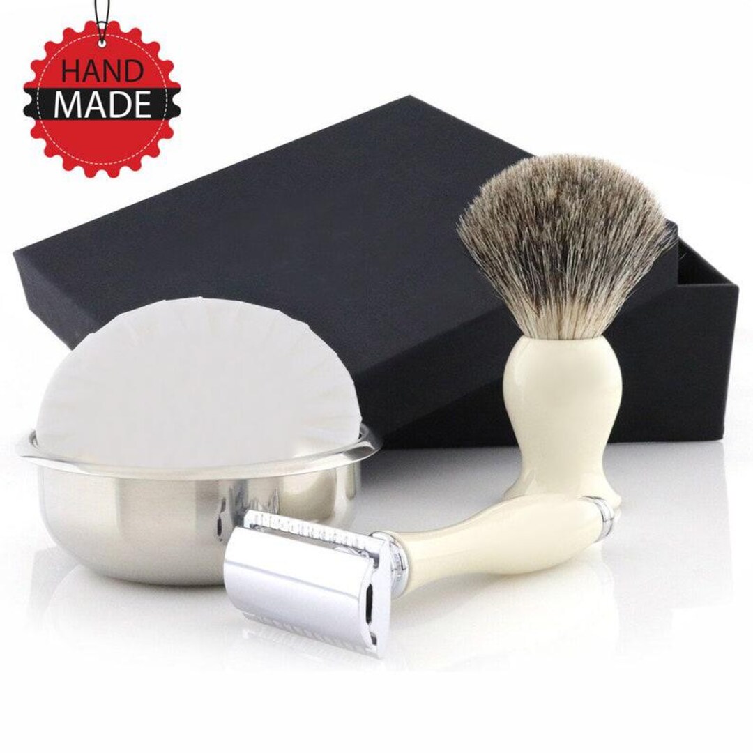 Handmade Minimalist Shaving Kit for Men Synthetic Shaving Brush Safety ...