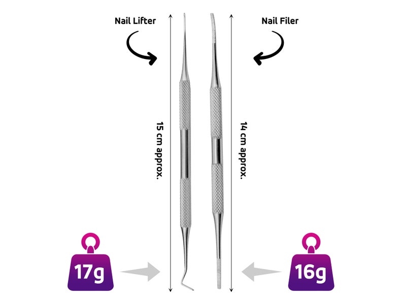 Handmade Stainless Steel Toenail Lifter File Set: Double-ended Ingrown ...