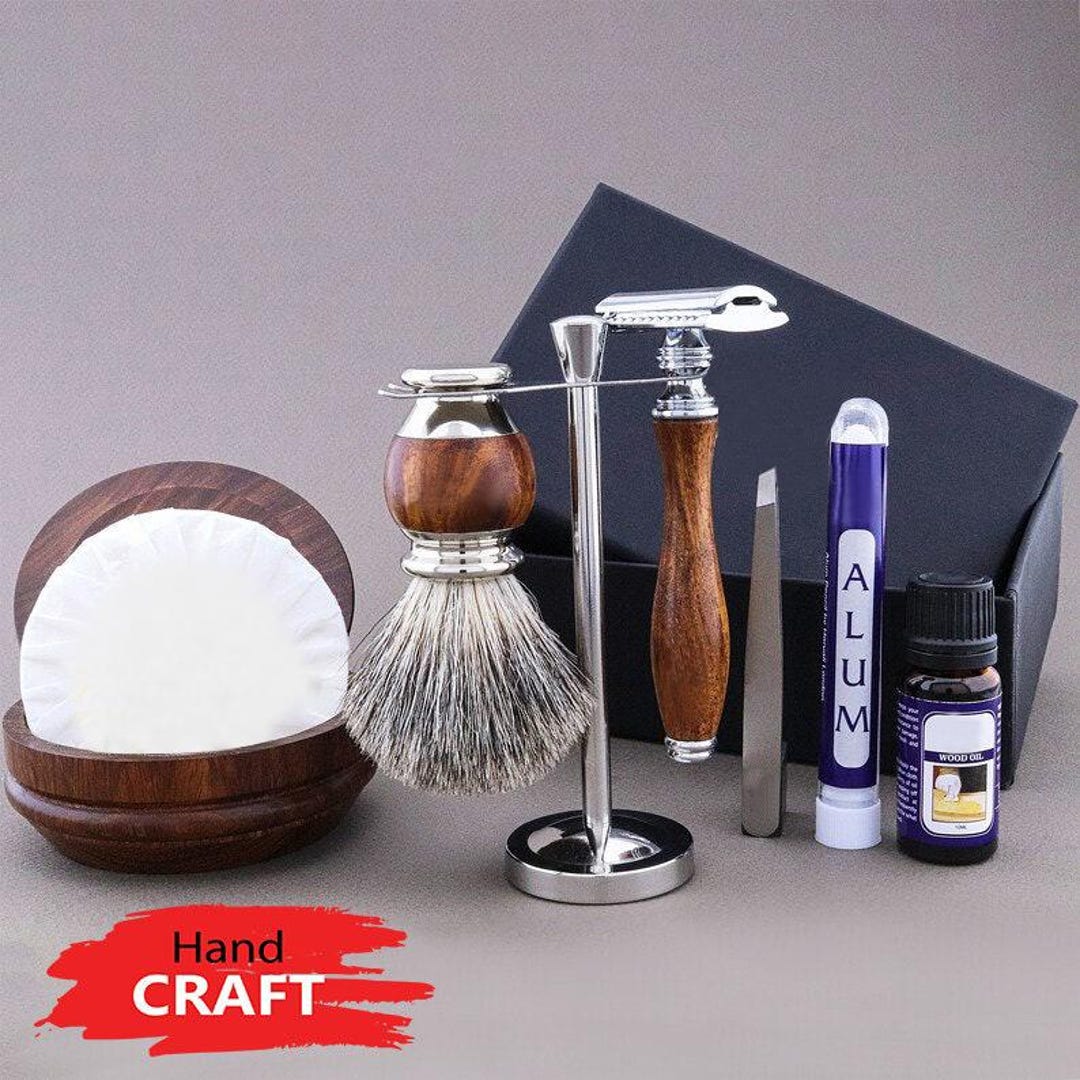 Handmade Wooden Shaving Kit for Men Badger Shaving Brush Safety Razor ...