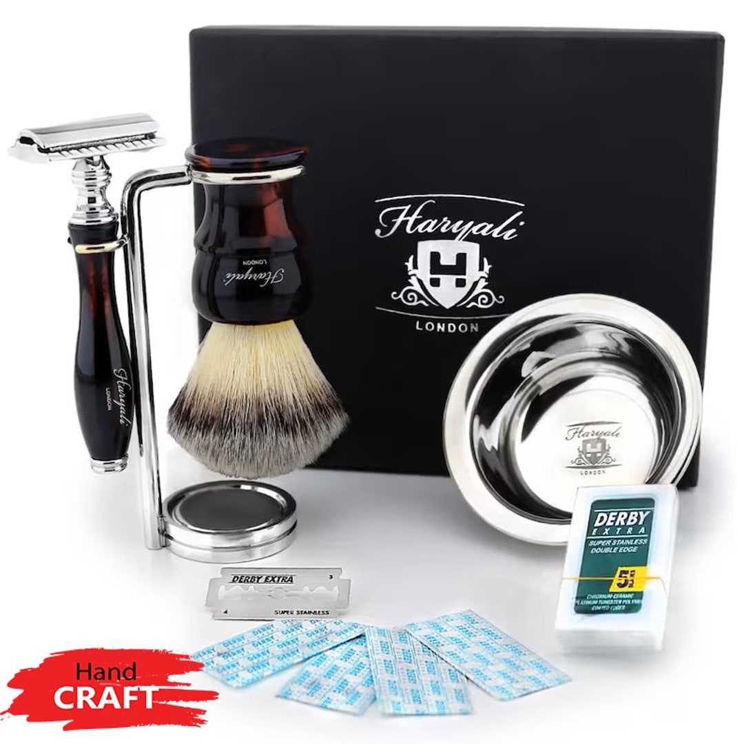 Tortoise Shell Imitation 4pc Shaving Kit for Men Synthetic Shaving ...