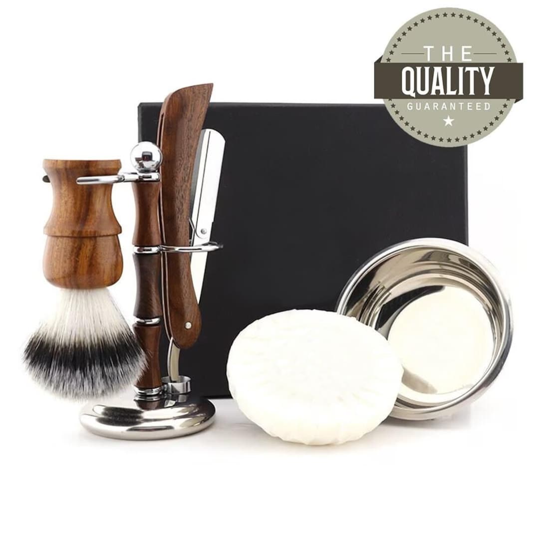 Handmade Wooden 5pc Shaving Kit for Men Synthetic Silvertip Shaving ...