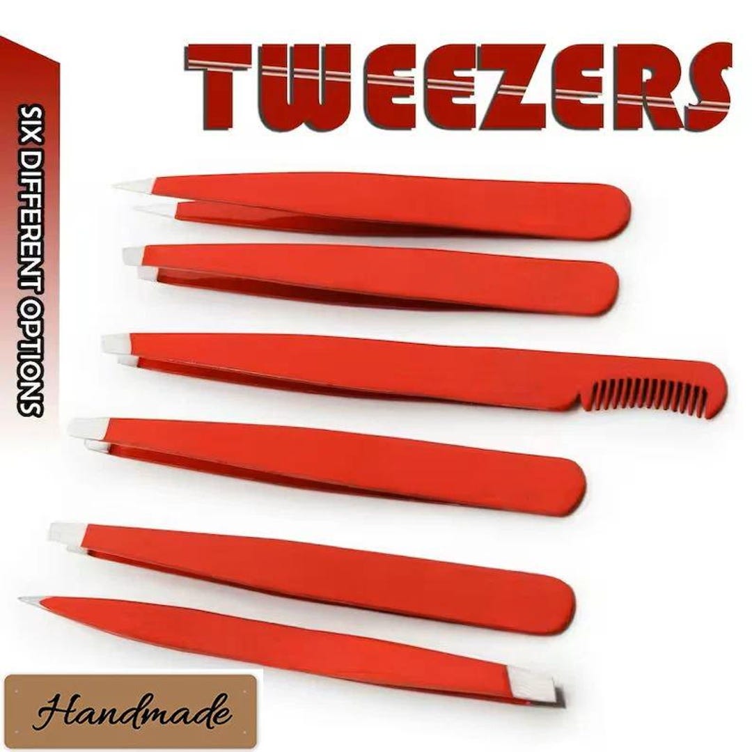 Handmade 6 Piece Red Tweezers Set Professional Stainless Steel Eyebrow ...