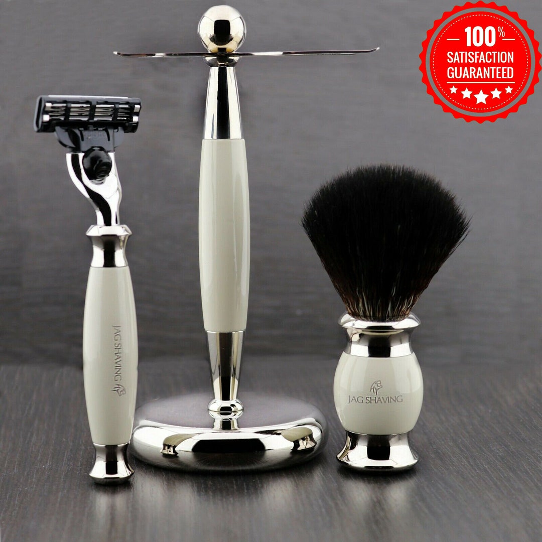 Premium 3pc Shaving Kit for Men Synthetic Hair Shaving Brush 3 Edge ...