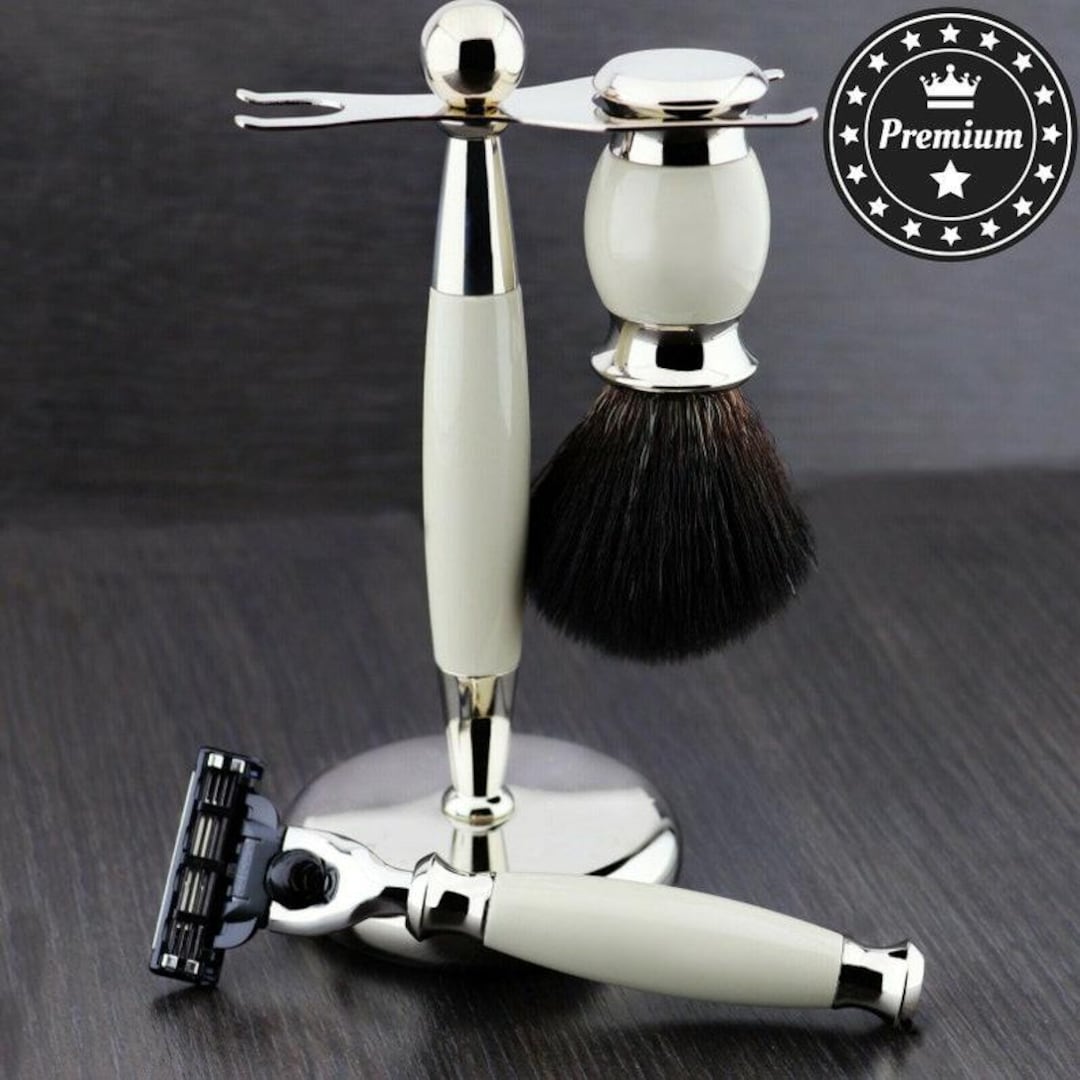 Premium 3pc Shaving Kit for Men Synthetic Hair Shaving Brush 3 Edge ...