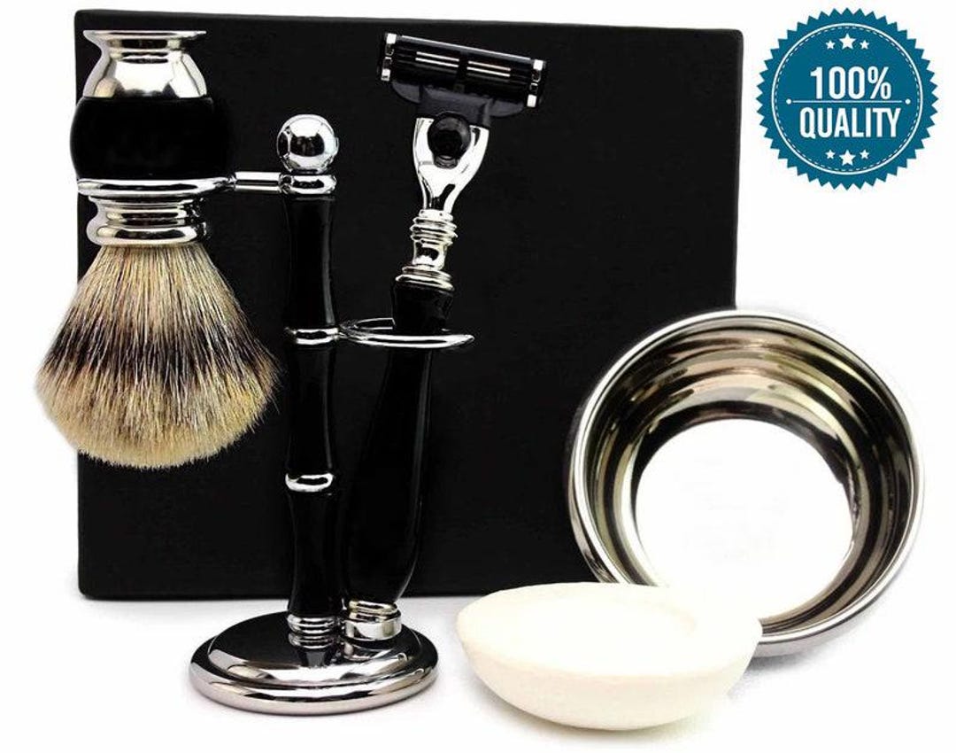 Premium 5pc Shaving Kit for Men Synthetic Silvertip Shaving Brush 3 ...