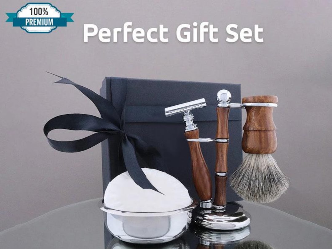 Handmade Wooden 5pc Shaving Kit for Men Super Badger Shaving Brush ...